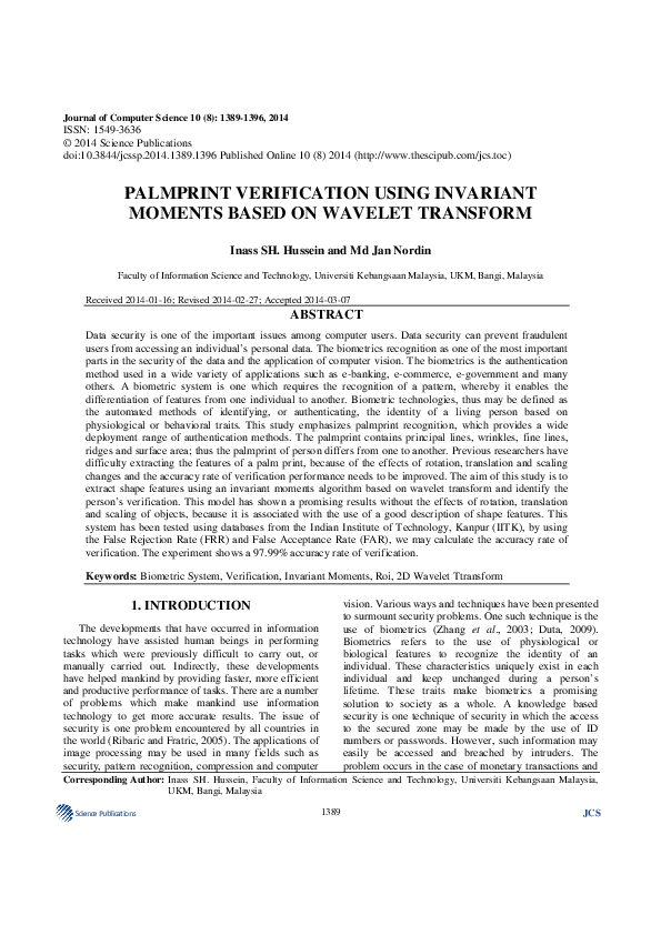 (PDF) Palmprint Verification Using Invariant Moments Based on Wavelet Transform