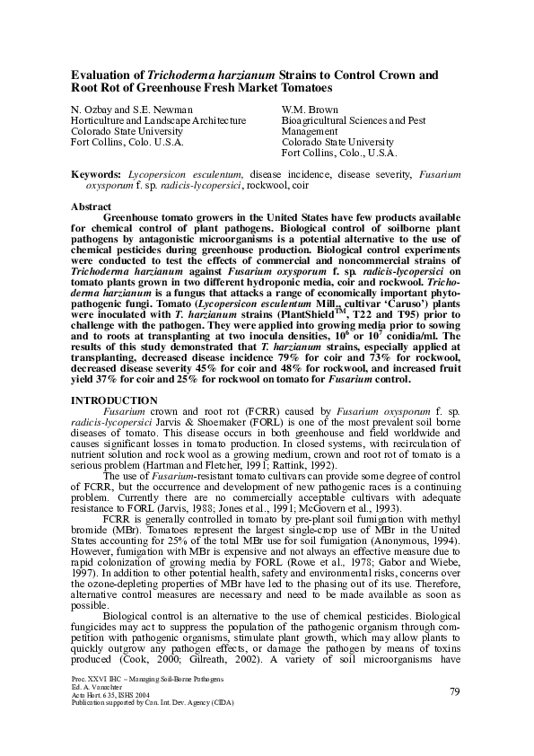 (PDF) Evaluation of Trichoderma Harzianum Strains to Control Crown and Root Rot of Greenhouse ...