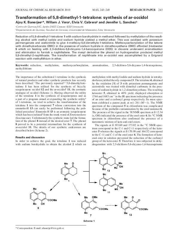 (PDF) Transformation of 5,8-dimethyl-1-tetralone: synthesis of ar-occidol