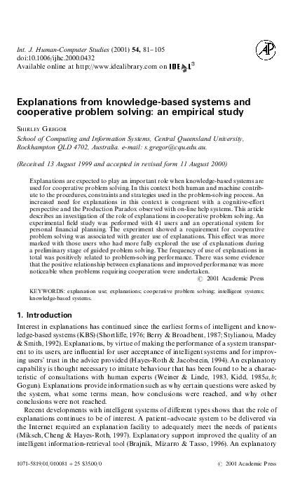 (PDF) Explanations from knowledge-based systems and cooperative problem solving: an empirical study