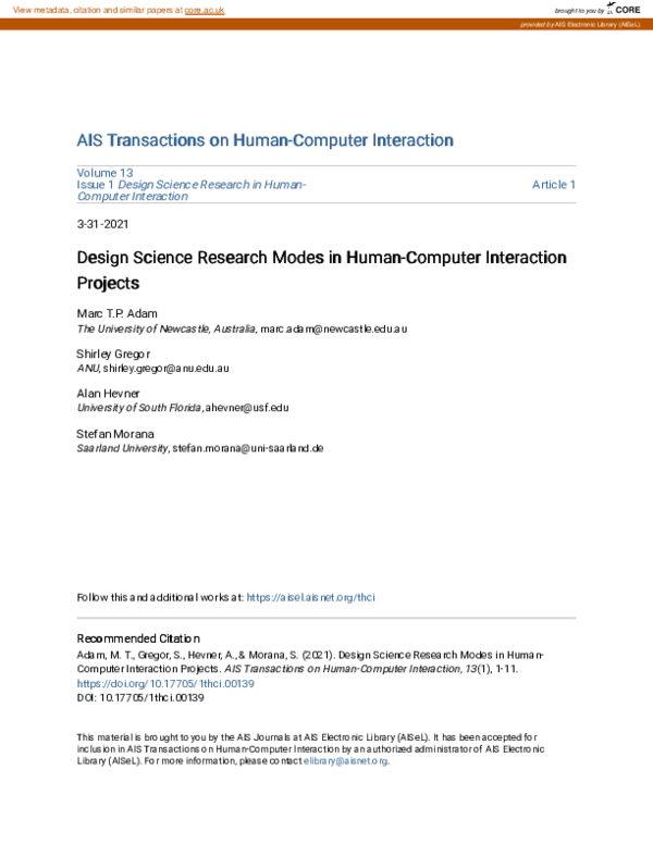(PDF) Design Science Research Modes in Human-Computer Interaction Projects