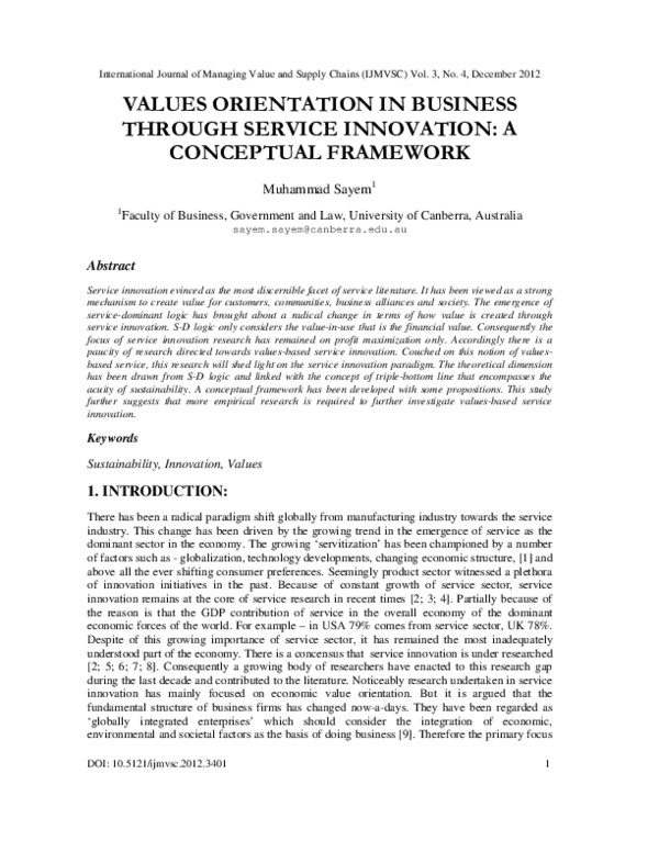 (PDF) Values Orientation in Business Through Service Innovation: A ...
