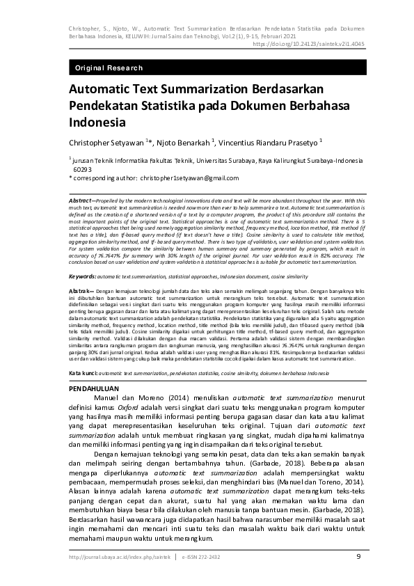 (PDF) Automatic Text Summarization Berdasarkan Pendekatan Statistika ...