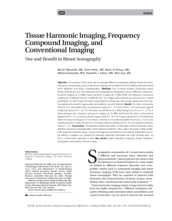 (PDF) Tissue Harmonic Imaging, Frequency Compound Imaging, and ...