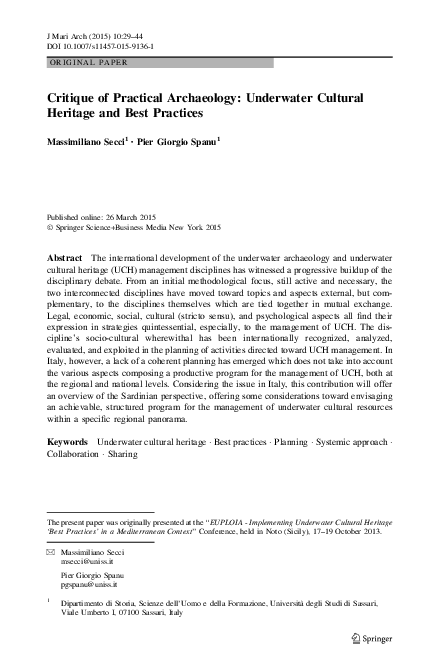 (PDF) Critique of Practical Archaeology: Underwater Cultural Heritage ...