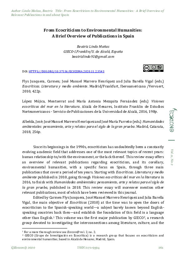 (PDF) From Ecocriticism to Environmental Humanities: A Brief Overview ...