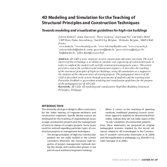 (PDF) D Modeling and Simulation for the Teaching of Structural Principles and Construction ...