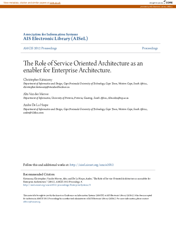 (PDF) The Role of Service Oriented Architecture as an enabler for ...