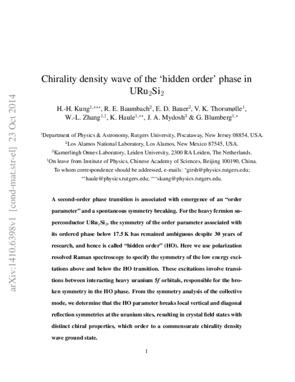 (PDF) Heavy fermions. Chirality density wave of the "hidden order ...