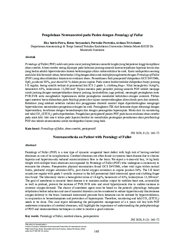 (PDF) Pengelolaan Neuroanestesi pada Pasien dengan Pentalogy of Fallot