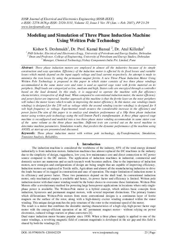 Pdf Modeling And Simulation Of Three Phase Induction Machine Using