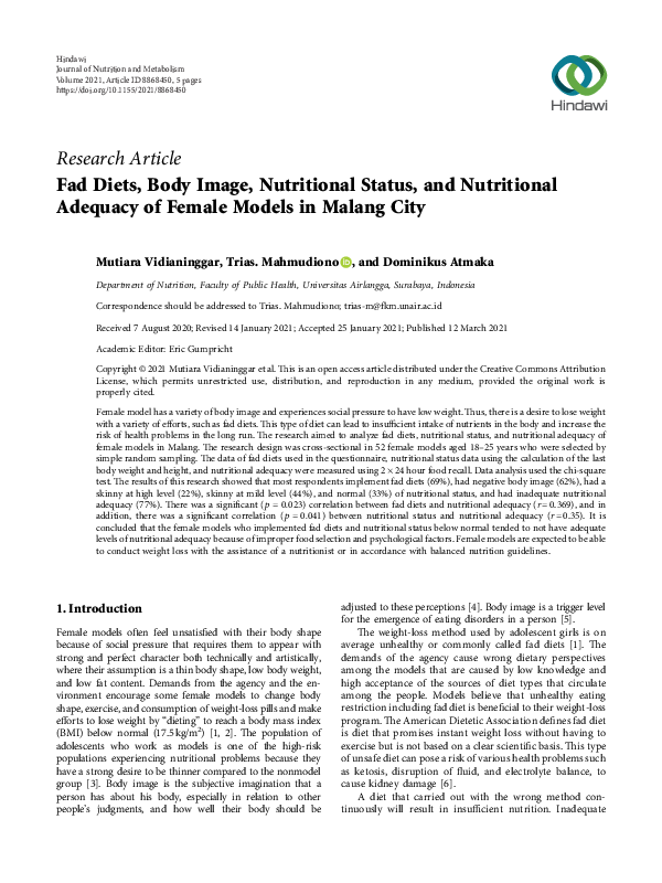 (PDF) Fad Diets, Body Image, Nutritional Status, and Nutritional ...