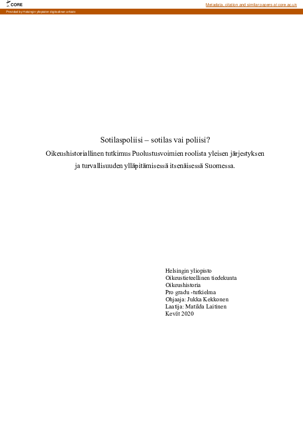 (PDF) Sotilaspoliisi - sotilas vai poliisi? : oikeushistoriallinen ...