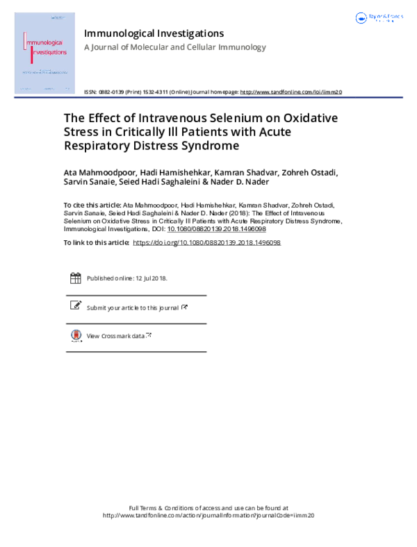 (PDF) The Effect of Intravenous Selenium on Oxidative Stress in ...