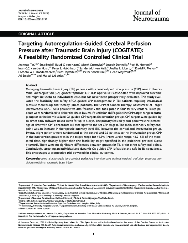 (PDF) Targeting Autoregulation-Guided Cerebral Perfusion Pressure after ...