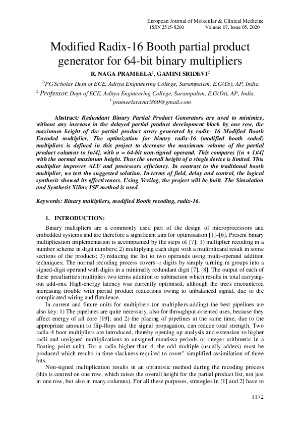 Pdf Modified Radix 16 Booth Partial Product Generator For 64 Bit