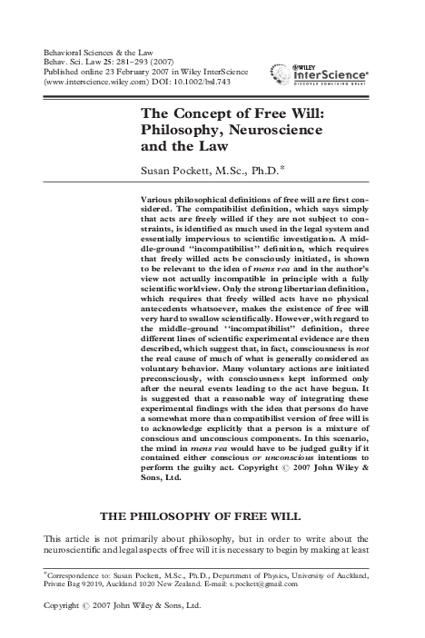 (PDF) The concept of free will: philosophy, neuroscience and the law