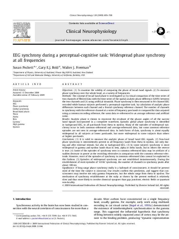 (PDF) EEG synchrony during a perceptual-cognitive task: Widespread phase synchrony at all ...