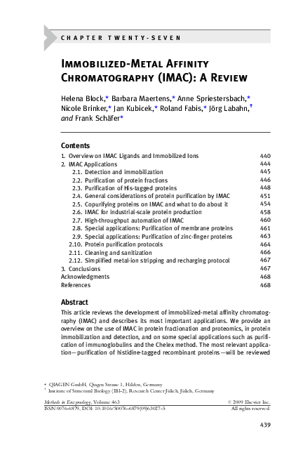 (PDF) Chapter 27 Immobilized-Metal Affinity Chromatography (IMAC). A Review