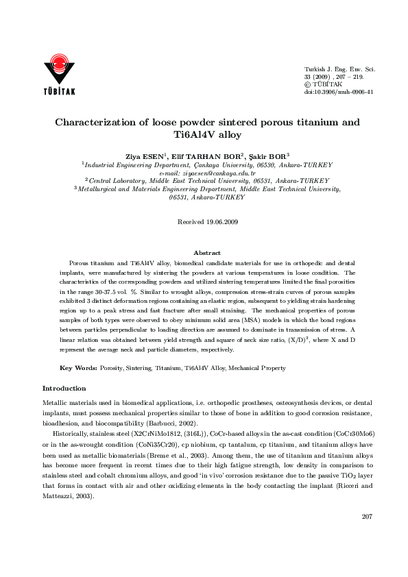 (PDF) Characterization of loose powder sintered porous titanium and ...