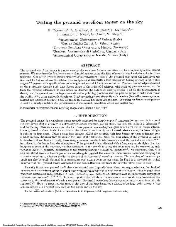 (PDF) Testing the pyramid wavefront sensor on the sky