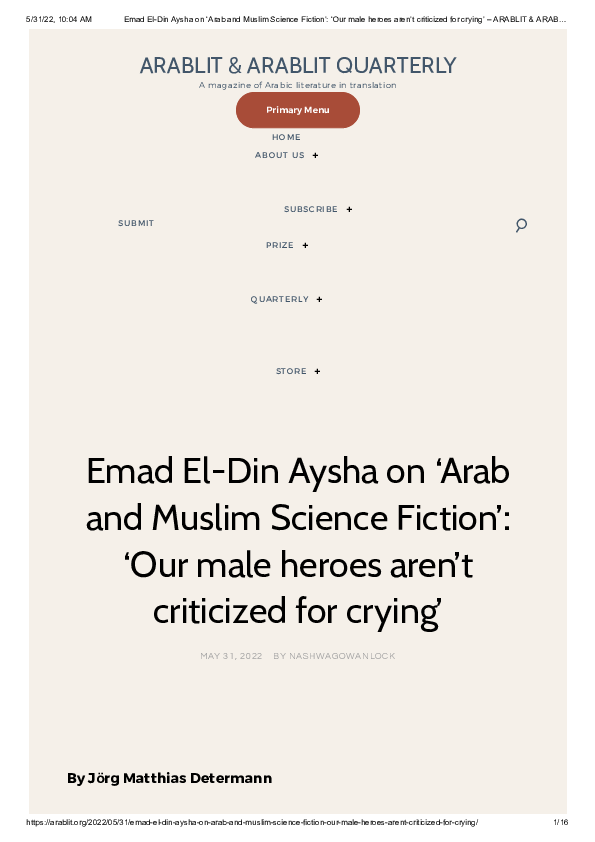 (PDF) Emad El-Din Aysha on ‘Arab and Muslim Science Fiction’: ‘Our male ...
