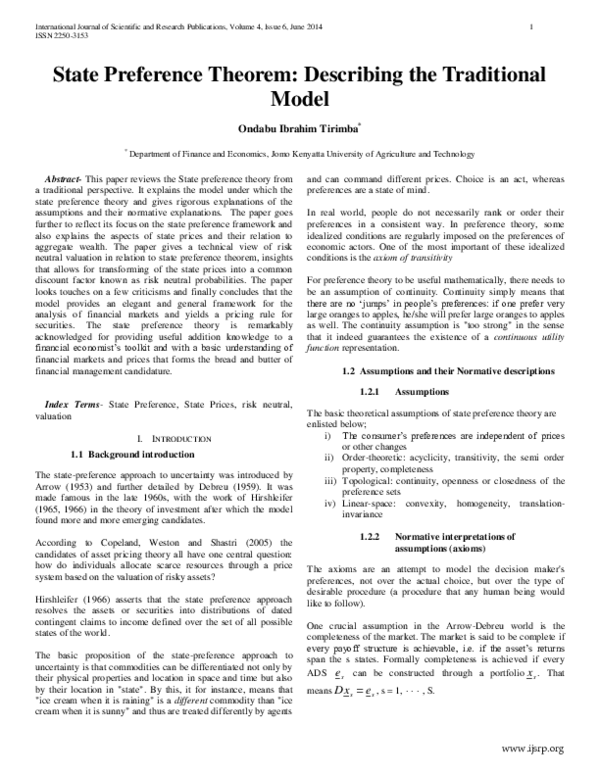(PDF) State Preference Theorem: Describing the Traditional Model