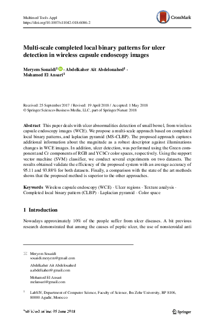(PDF) Multi-scale completed local binary patterns for ulcer detection in wireless capsule ...
