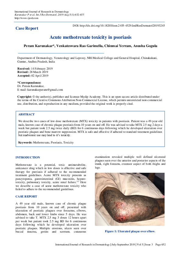 (PDF) Acute methotrexate toxicity in psoriasis