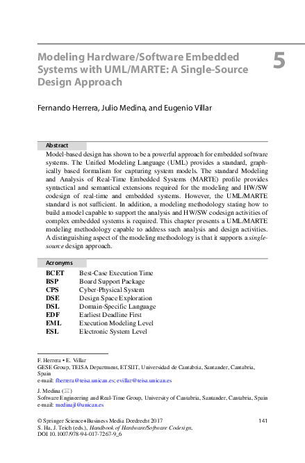 Pdf Modeling Hardwaresoftware Embedded Systems With Umlmarte A Single Source Design Approach