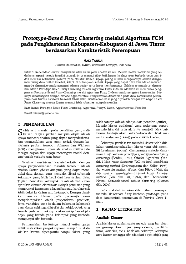 Pdf Prototype Based Fuzzy Clustering Melalui Algoritma Fcm Pada