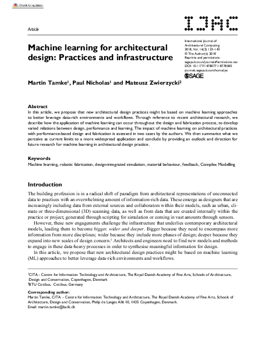 (PDF) Machine learning for architectural design: Practices and ...
