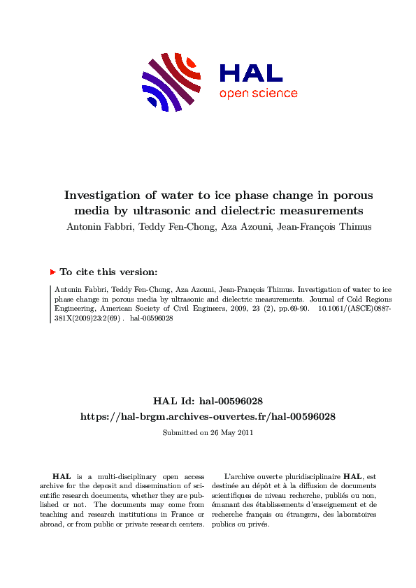 (PDF) Investigation of Water to Ice Phase Change in Porous Media by ...