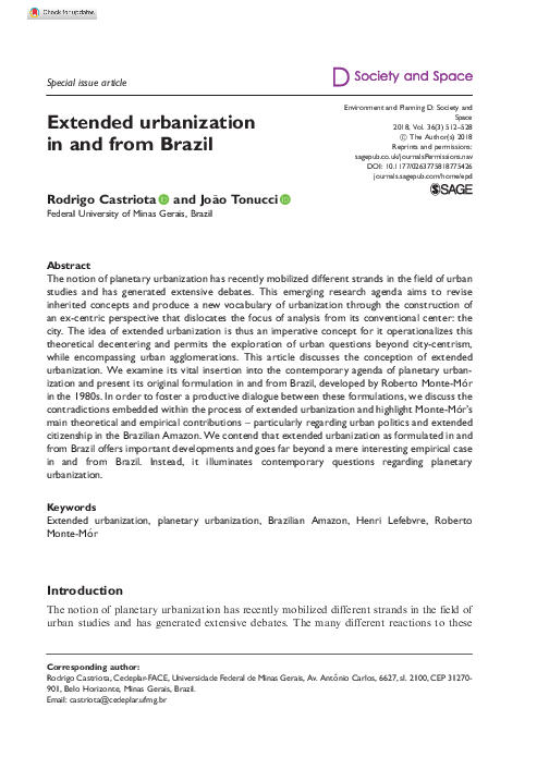 (PDF) Extended urbanization in and from Brazil