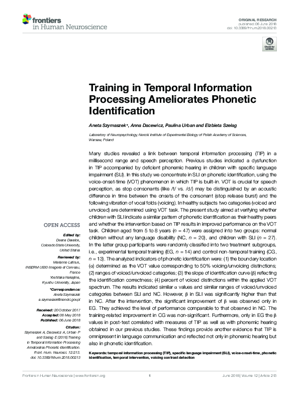 (PDF) Training in Temporal Information Processing Ameliorates Phonetic ...