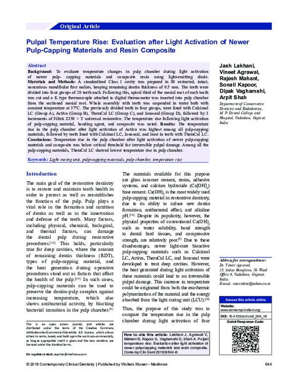 (PDF) Pulpal temperature rise: Evaluation after light activation of ...