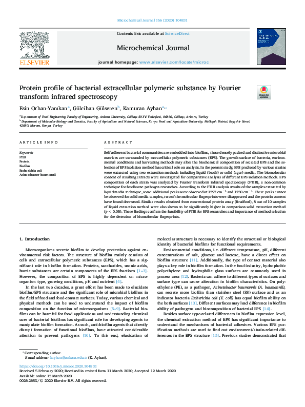 (PDF) Protein profile of bacterial extracellular polymeric substance by Fourier transform ...