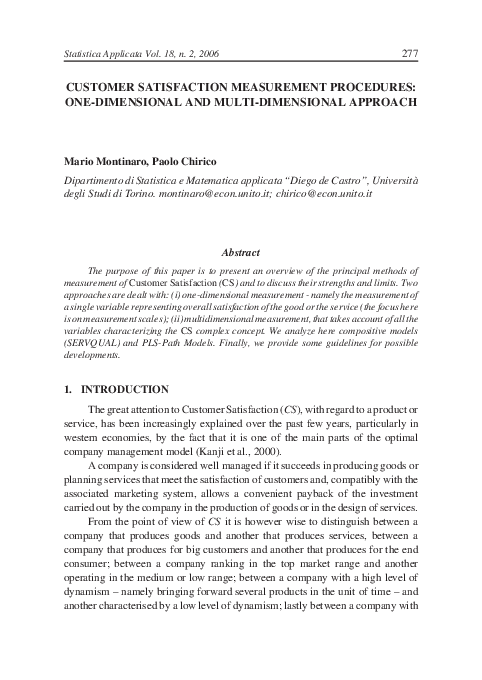 (PDF) Customer Satisfaction Measurement Procedures: One-Dimensional and Multi-Dimensional Approach