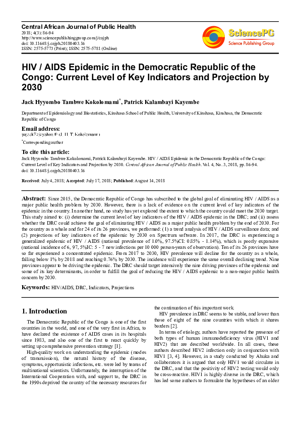 (PDF) HIV / AIDS Epidemic in the Democratic Republic of the Congo ...