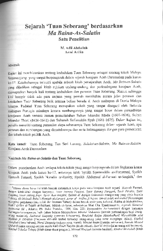 (PDF) Sejarah 'Tuan Seberang' Berdasarkan Ma Baina-As-Salatin Satu ...