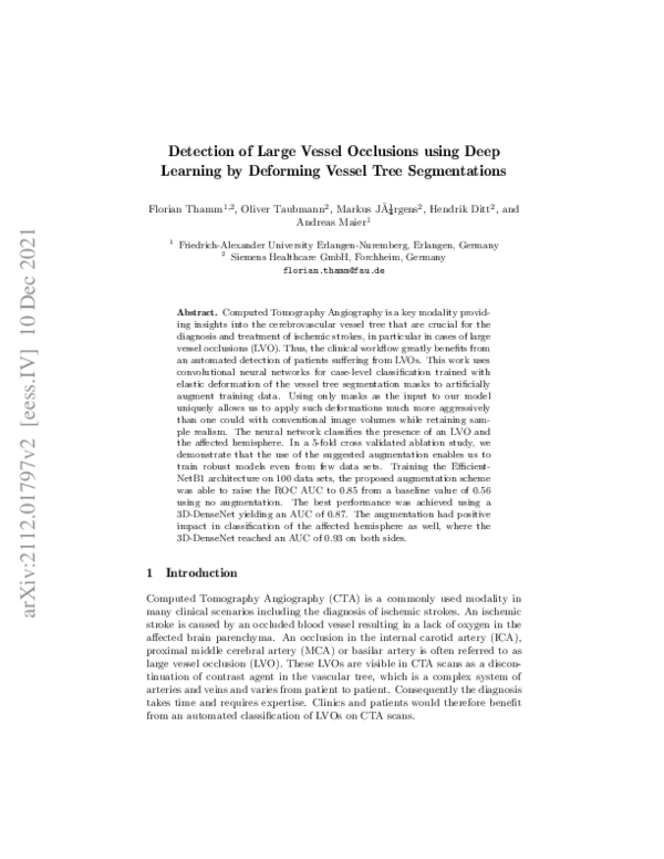 Pdf Detection Of Large Vessel Occlusions Using Deep Learning By Deforming Vessel Tree