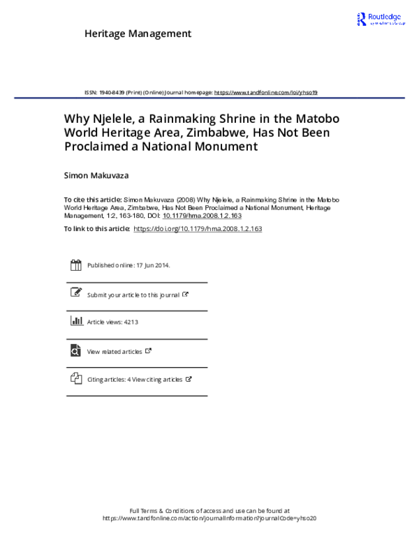 (PDF) Why Njelele, a Rainmaking Shrine in the Matobo World Heritage ...