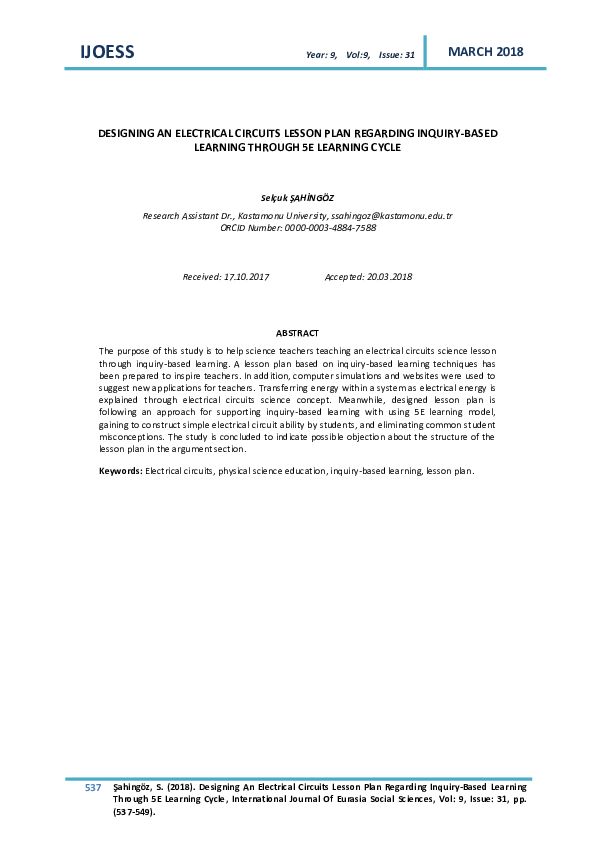 (PDF) Designing An Electrical Circuits Lesson Plan Regarding Inquiry ...