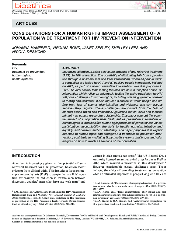 (PDF) Considerations for a Human Rights Impact Assessment of a ...