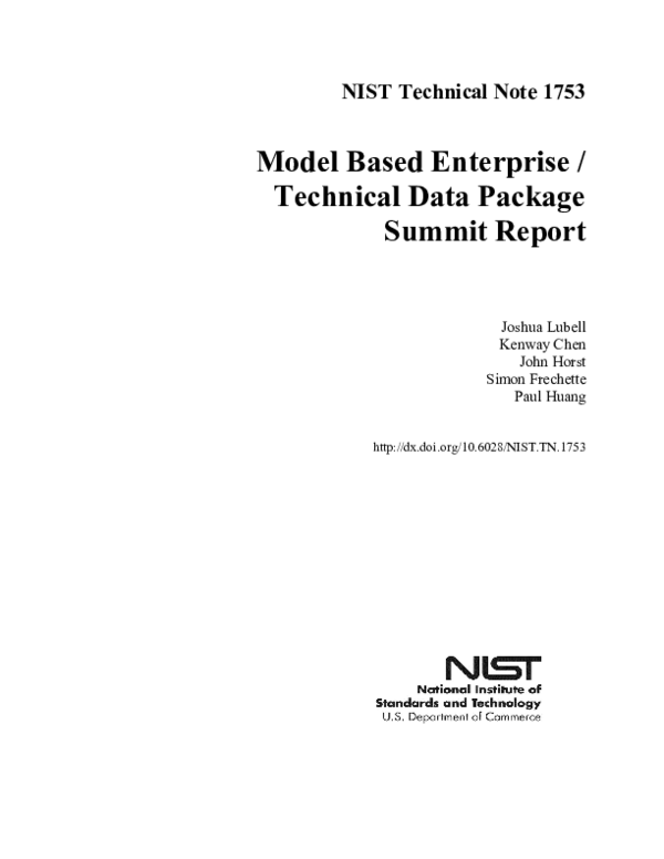 (PDF) Model Based Enterprise / Technical Data Package Summit Report
