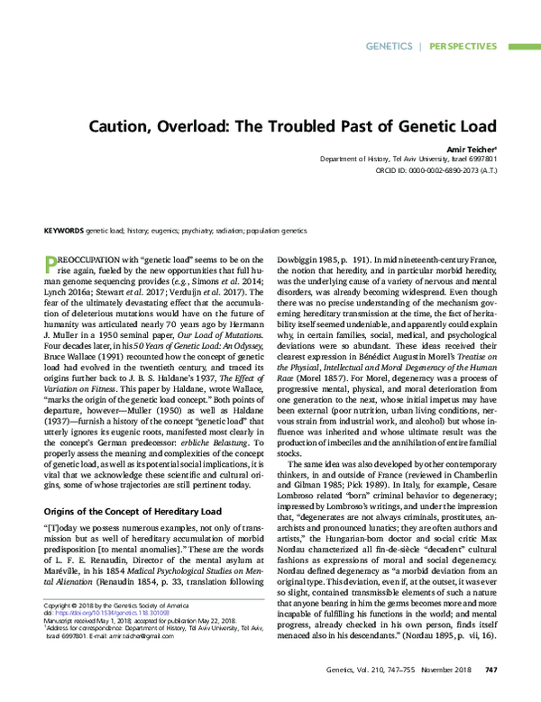 (PDF) Caution, Overload: The Troubled Past of Genetic Load