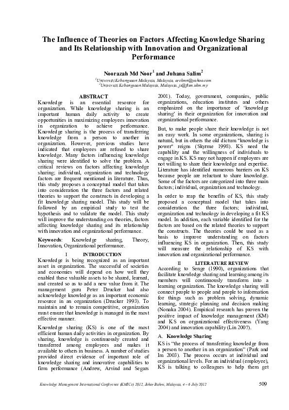 (PDF) The influence of theories on factors affecting knowledge sharing and its relationship with ...