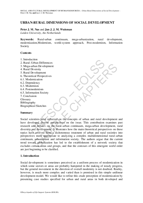 (PDF) Urban-Rural Dimensions of Social Development