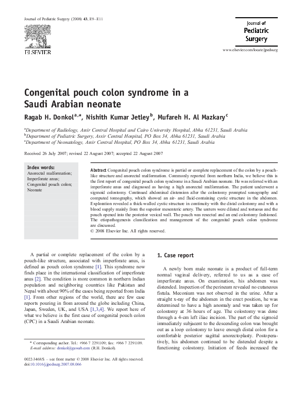 (PDF) Congenital pouch colon syndrome in a Saudi Arabian neonate
