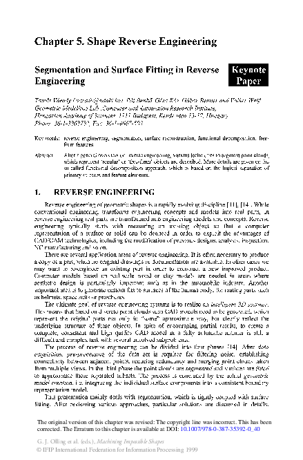 (PDF) Segmentation and Surface Fitting in Reverse Engineering